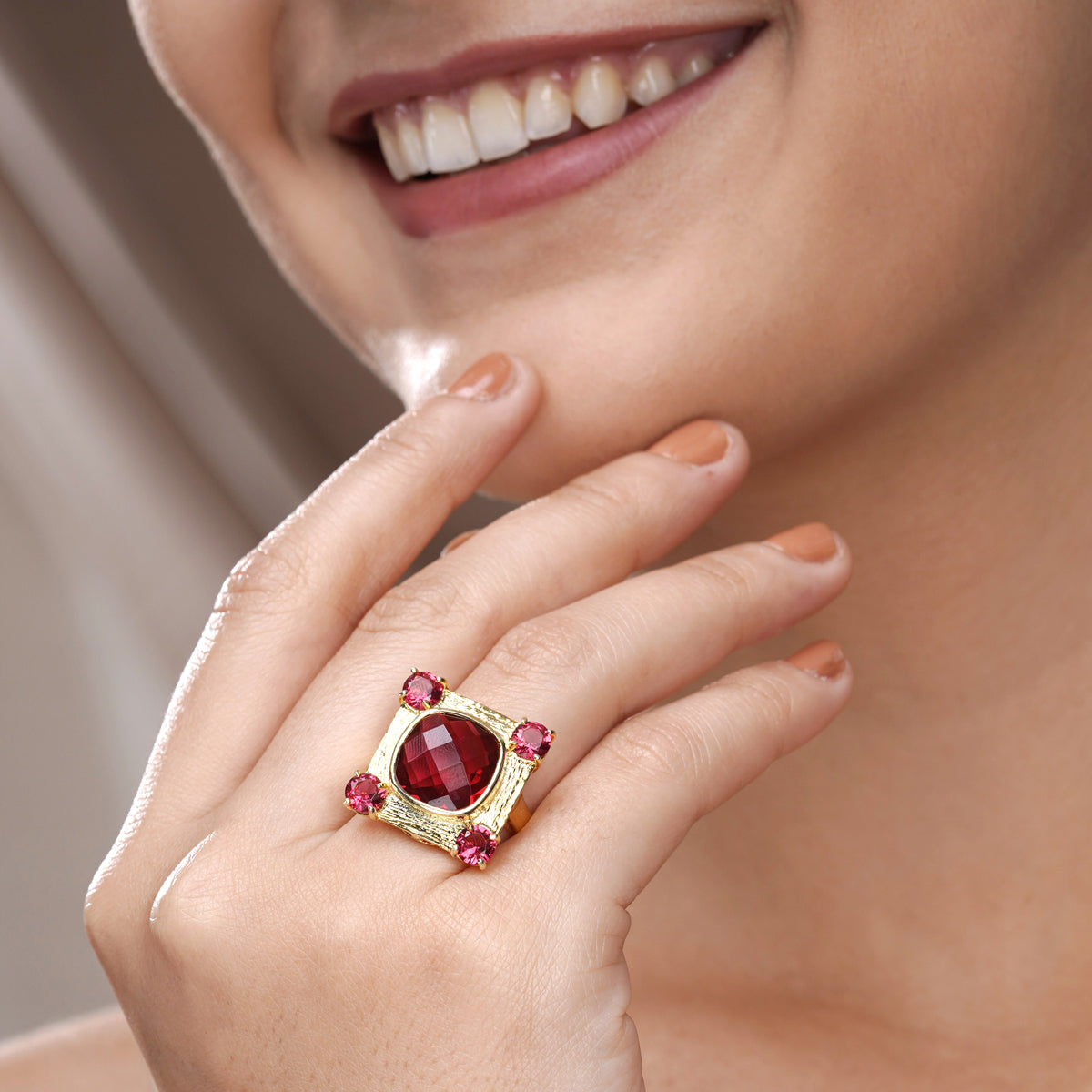 Buy Ruby Red Square Textured Ring Online | March Jewellery - March ...
